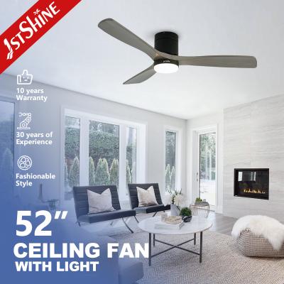 China 52" Flush Mounted Ceiling Fan with Light – 3 Solid Wood Blades, DC Motor for sale