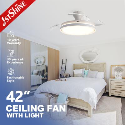 China 42-Inch Retractable Ceiling Fan Light Foldable Blades Dimmable LED Light for sale