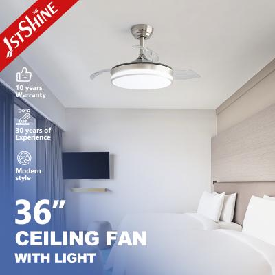 China 36 Inches Retractable Ceiling Fan with Dimmable Light and Foldable Blades for Bedroom or Office for sale