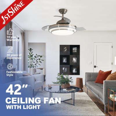 China 42-Inch Retractable Blade Ceiling Fan with Integrated LED Light and DC Motor for Home Office for sale