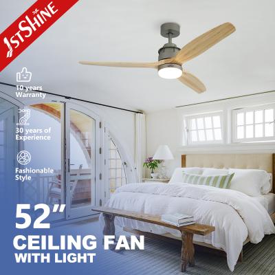 China 52-Inch Ceiling Fan with Light and 3 Solid Wood Blades Featuring a Quiet DC Motor and Remote Control for sale