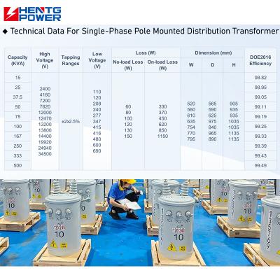 Cina 10Kva a 167Kva Transformatore monofase montato su palo 60Hz Design ottimizzato OEM in vendita