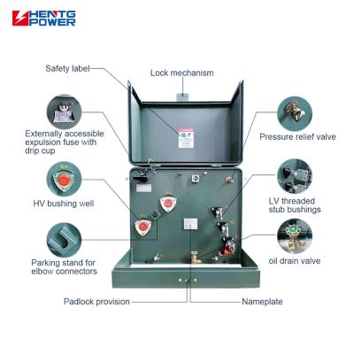 China 50kva enkelfasig vermogenstransformator 75kva koper spoel olie gevulde transformator IP54 Te koop
