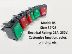 Factory Light Country R5-7 Water-resistant Power Switch, 32*25mm, Red Light, UL TUV CE CQC.