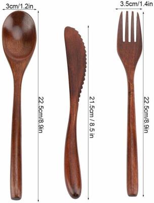 China cuchara de los utensilios 3Pcs y sistema de madera reutilizables de la bifurcación para viajar en venta