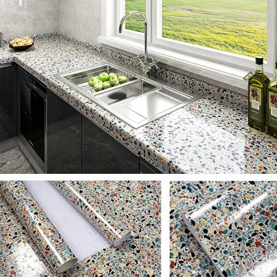 China Terrazzo Texture Marble PVC Film Glossy Waterproof Kitchen Countertop Wrap for sale