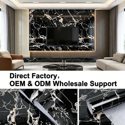 China Black Gold Marble PVC Decorative Film Glossy Waterproof Commercial Decor Wrap for sale