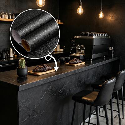 China Black Crack Texture PVC Decorative Film Waterproof Kitchen Cabinet Wrap Oil Proof for sale
