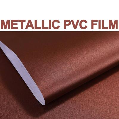 China 0.3mm Premium Brushed Metallic Vinyl Wrap For Furniture And Cabinet Lamination for sale
