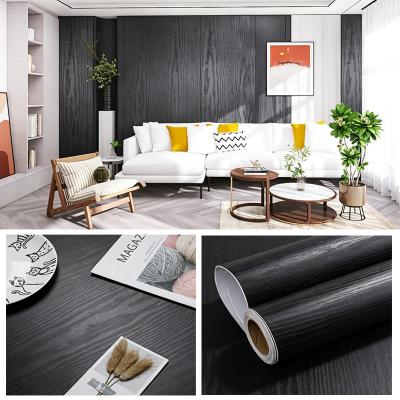 China Black Wood Grain PVC Film Roll Waterproof DIY Home Renovation Wall Covering for sale