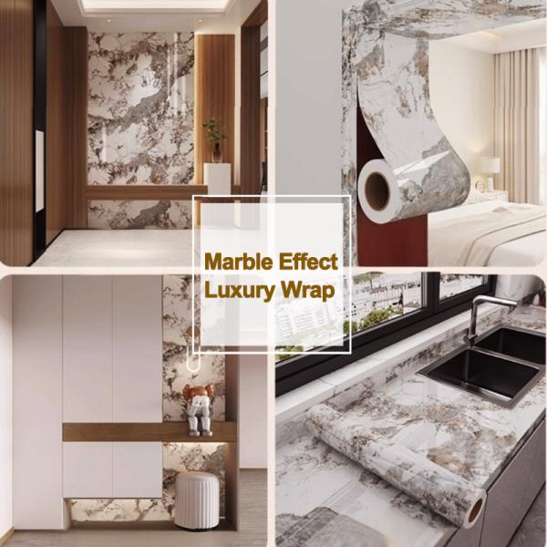 Quality Customizable Marble Effect Wrap PVC Film 3D High Gloss Stone Foil For Interior Decor for sale