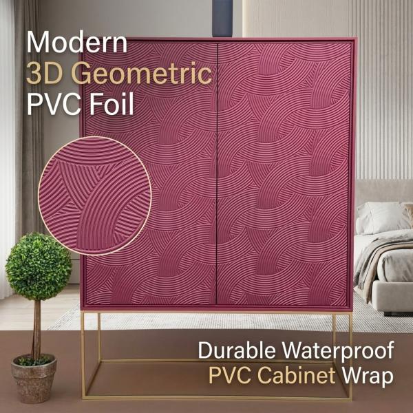 Quality Modern 3D Geometric PVC Membrane Foil For Kitchen Cabinets Customized Length for sale