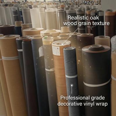 China Wear Resistance PVC Wood Look Vinyl Wrap Oak Color Decorative Film For Interior Surface for sale