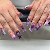 China Long Square Dark Style Pattern Press On Nails 3D Design Glossy for sale