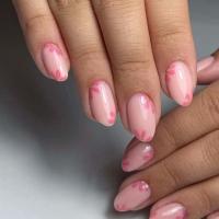 China Spring Pink Floral pattern False Nails Medium Oval With Gold Flake for sale