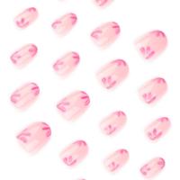 China Spring Pink Floral pattern False Nails Medium Oval With Gold Flake for sale