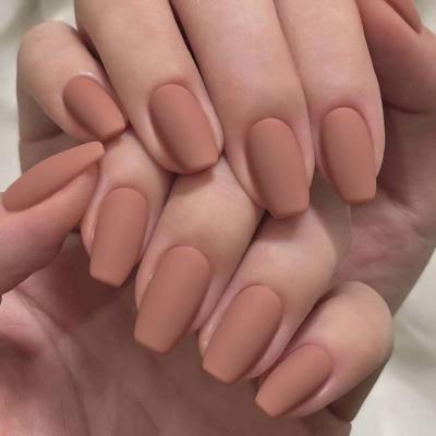 China Matte Orange Coffee Solid Color Fake Nails Wholesale Sale For Daily Party for sale