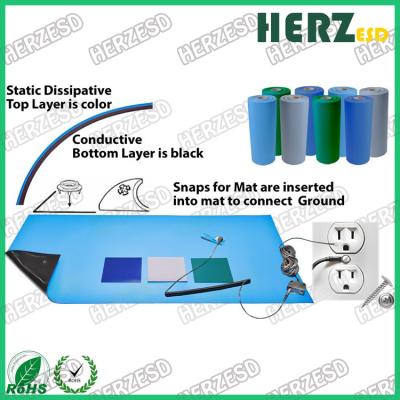 China Double Layer ESD Rubber Mat , Anti Static Table Mat Green / Gray / Blue Color for sale