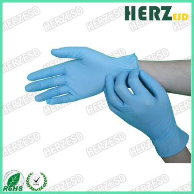 China Powder Free Blue Nitrile Disposable Gloves , Finger Dotted ESD Safe Nitrile Gloves for sale