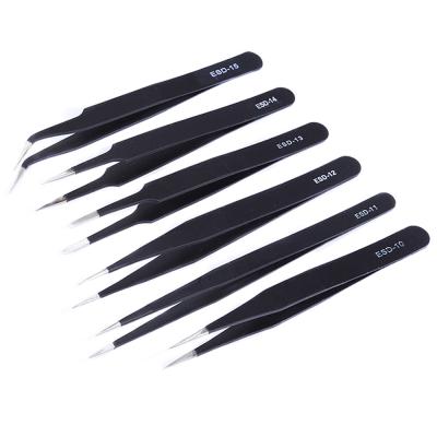 China 110mm Black Electronics Phone Repair Anti Static Esd Safe Tweezers for sale