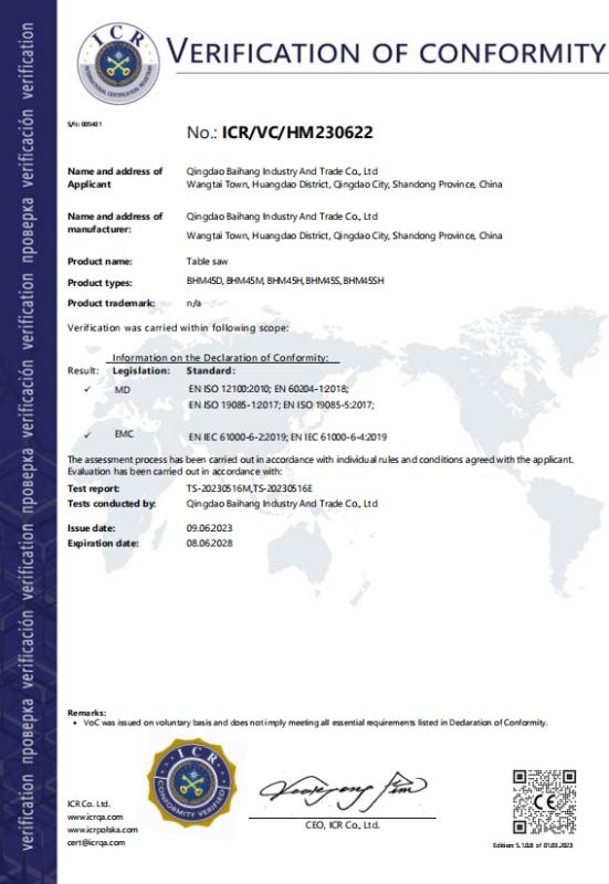 CE - Qingdao Baihang Industry and Trade Co., Ltd