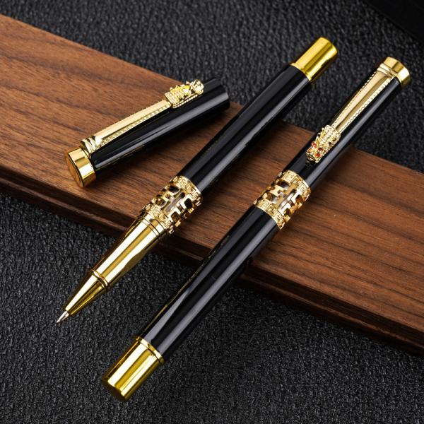 Quality Chinese Style Metal Business Stationery Set Hollow Out Dragon Head Roller Ball for sale