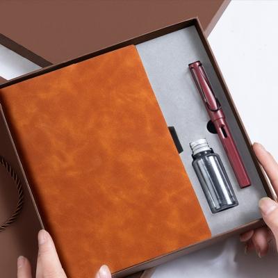 China Custom Logo Premium Soft Sheepskin Leather Notebook Gift Set Box For Business Activity for sale