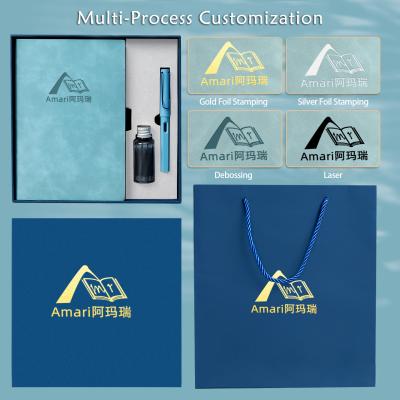 China Custom Logo Premium Soft Sheepskin Leather Notebook Gift Set Box For Business Activity for sale