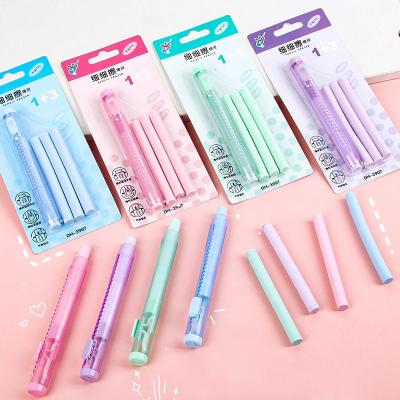 China Macaron Colored Tube Eraser Push Pull Type Soft Rubber Erase Clean for sale