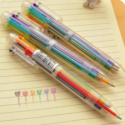 China Six-Color Bullet Tip Pens 0.7mm Refill See-through Ball Pens for Journal Kids for sale