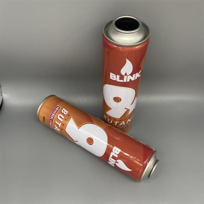 Empty lighter canister with precise nozzle for clean refills