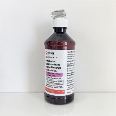 China 473 Ml Empty Amber Cough Syrup Bottle with CRC Red Writing Caps , Quagen Lables and Leaflet and Seals For Liquid Medicine Packaging for sale