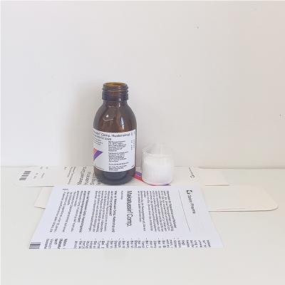 China Silk Screen Printing 90ml Pharma Amber Glass Makatussin Bottle Crc Cap Label Box Measure Cup Fast Shipping Popular Full Sets for sale
