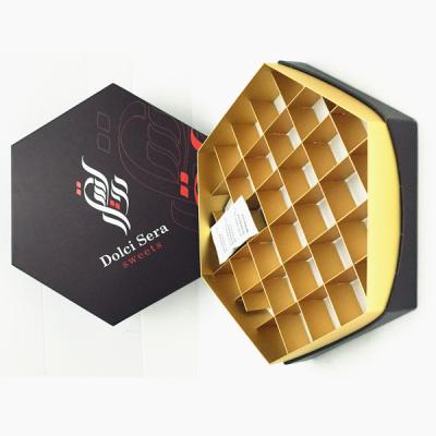 China Custom coated paper grey cardboard hexagon box grid insert  for chocolate packaging for sale