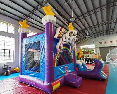 China De Spronghuis Combos van kinderenunicorn bouncy castle slide inflatable Te koop