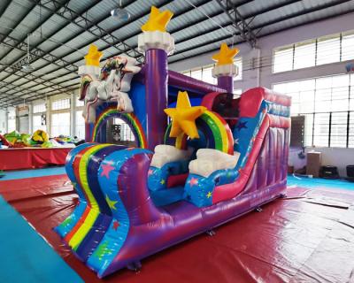China De Spronghuis Combos van kinderenunicorn bouncy castle slide inflatable Te koop