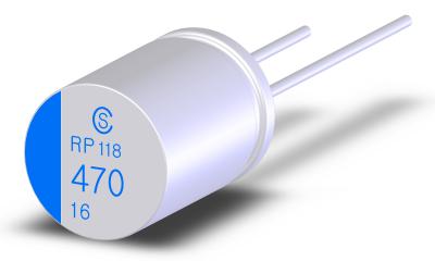 China Conductive Polymer Aluminum Solid Capacitor Chinsan URP1C471MCT0811U with 2000 Hour Endurance Rating for sale
