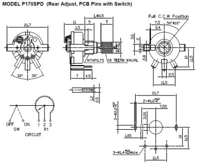 China Durable 17mm Panel Potentiometer TT Electronics P170S-QC12AR100K with Conductive Plastic Element Metal Shaft for sale