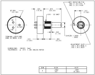 China Low Profile Conductive Plastic Single Turn Potentiometer TT Electronics 6137R1KL1.0 Bronze Bearing for sale