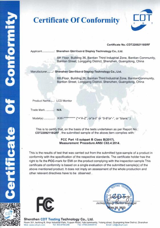 FCC - Shenzhen Qunmao Display Technology Co., Ltd.