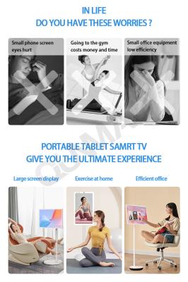 China Qtenboard Touch Screen Smart Mobile Rolling TV Built-In Battery Speaker Android Portable TV Tablet for sale