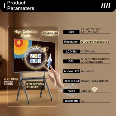 China 98 Inch 4K Ultra HD Smart Interactive Whiteboard 100 Point Touch AI Collaboration Tools with Warm Light Eye Safe Display for sale
