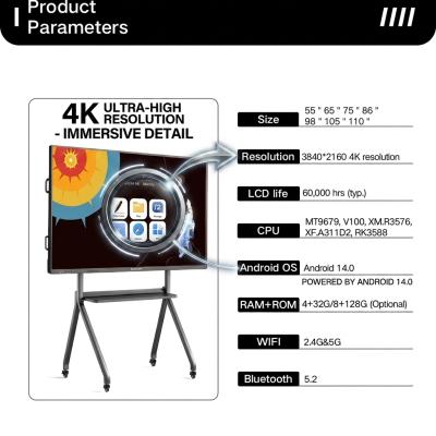 China 65 Inch Interactive Panel for Presentation Performance With Wifi Bluetooth Whiteboard Software Inbuilt For Classroom Meeting Room White/Black Cabinet Color for sale