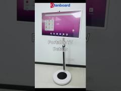 Qtenboard Branco 6gb+128gb Tela sensível ao toque com carregamento móvel Mini Android Bateria embutida TV portátil com rodas e alto-falante