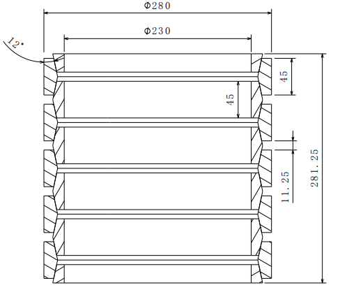 Annular spring cross-section showing alternating conical and cylindrical washer-shaped spring steel components