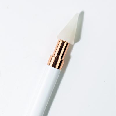 China Double Way Using Wax Carving Pencil Custom Nail Art Dotting Brush Tools White Rhinestone Picker Pen for sale