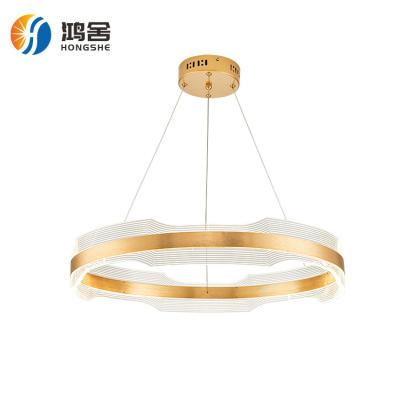 中国 Light Switchable Adjustable Pending Height Aluminum Tricolor Emitting Unique Designed Gold Round Modern Hanging Luxury Led Chandelier Pendant Lights 販売のため