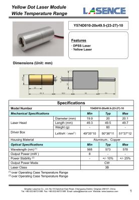 China Bauarbeiten 574nm Gelber Laser 8mW 10mW DPSS Laser hohe Stabilität Ersatzteile Typ Laserkomponente zu verkaufen