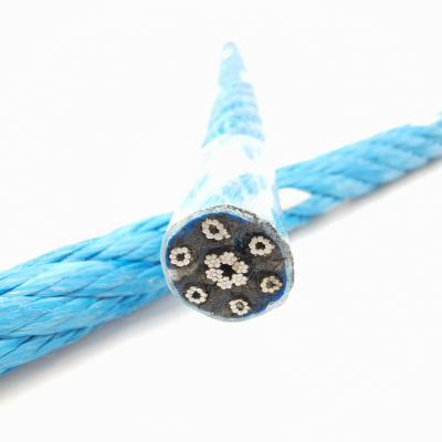 China 6 Strand 18mmx500m PP PE Combination Wire Core Rope For Fishing Towing Ship for sale