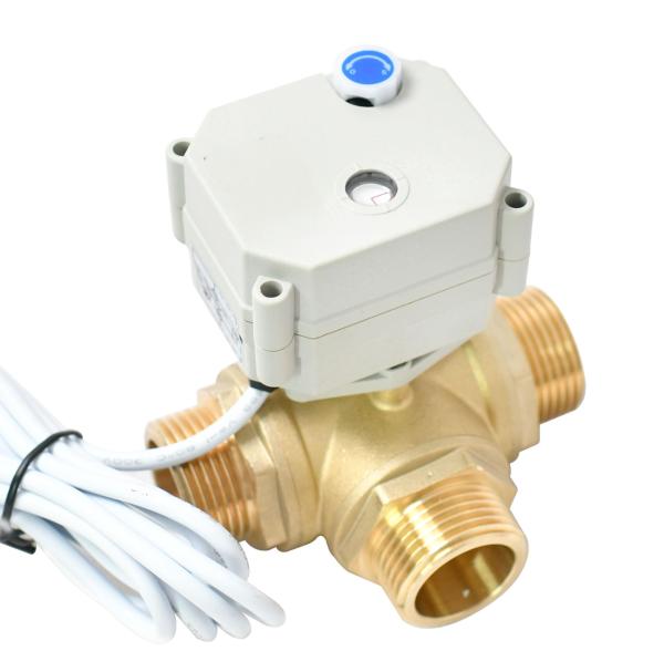 Quality Etrany 3 Way 3 Position 1'' Male Thread Brass Electric Ball Valve Water Fluid Control High Temp DC9V-24V IP67 Protection 650 psi for sale